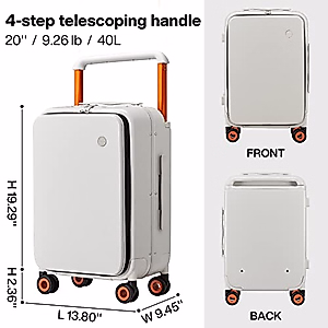 mixi Carry On Luggage Wide Handle Luxury Design Rolling Travel Suitcase PC Hardside with Aluminum Frame Hollow Spinner Wheels, with Cover, 20 inch, Smoke White