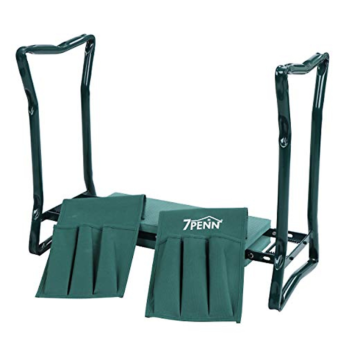 7Penn Garden Stool - 2 in 1 Garden Kneeler and Garden Work Seat Green Foldable Stool with Pouches and Cushioned Seat