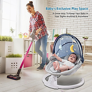 Bluetooth Baby Swing for Infants, Compact & Portable Baby Rocker, 3 Seat Positions, 5 Swing Speed, 10 Lullabies, Remote Control, USB Plug-in Power, Reversible Cushion for All Seasons