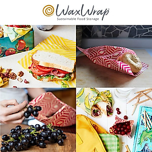 WaxWrap Beeswax Wraps For Food, Organic Cotton Food Bags - Sustainable Plastic Bag Alternative, Reusable Snack Bags, Bees Wax Wraps Reusable Food Storage - Assorted 3 Pack (S, M, L)