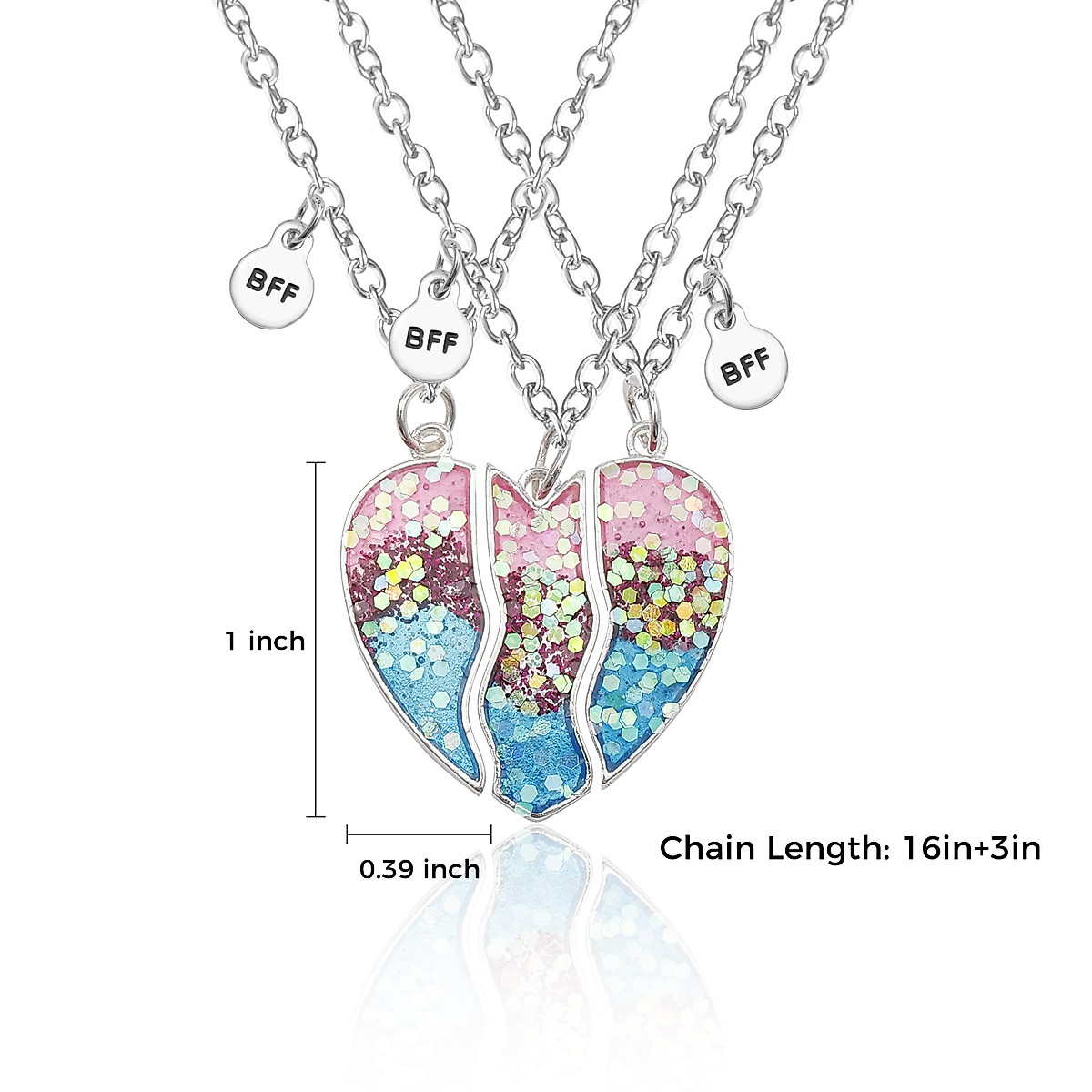 Hofar Best Friend Necklaces for 2,3,4 BFF Necklace for 2 BFF Necklace for 3 BFF Necklace for 4 Best Friends Matching Heart Necklace