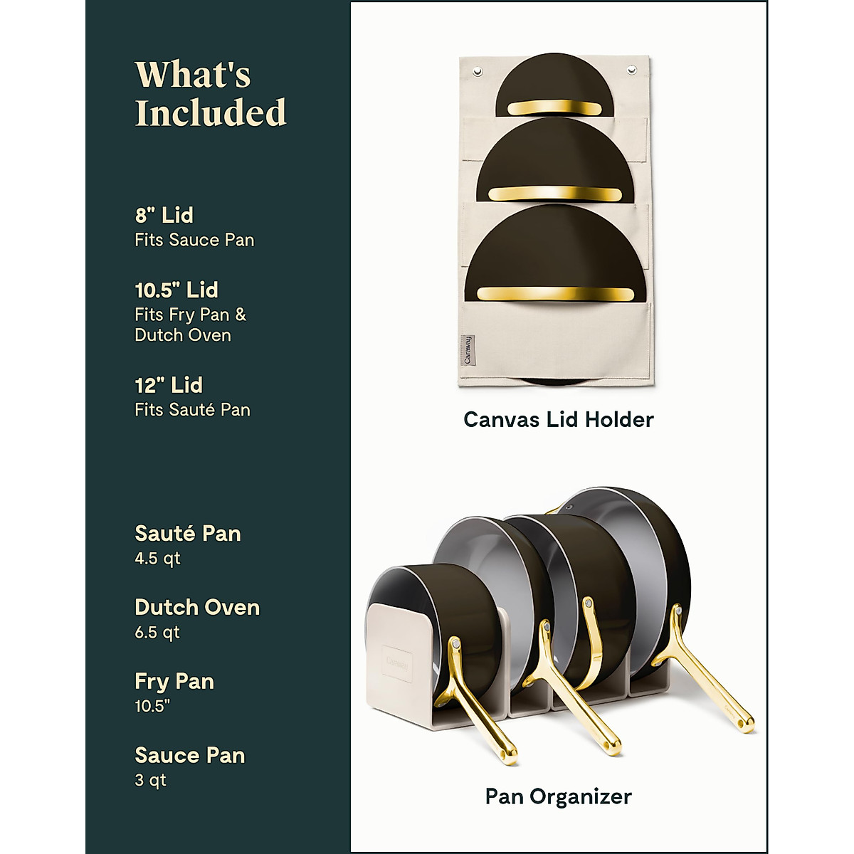 Caraway Nonstick Ceramic Cookware Set (12 Piece) Pots, Pans, Lids and Kitchen Storage - Non Toxic - Oven Safe & Compatible with All Stovetops - Black