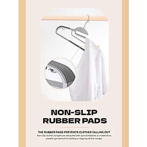 HOUSE DAY Grey Plastic Hangers 50 Pack, Slim Clothes Hangers Space Saving, Non Slip Hangers with Rubber Pads, Sturdy Coat Hangers for Closet, S-Shaped Hangers for Shirt, Suit, Pant, Skirt