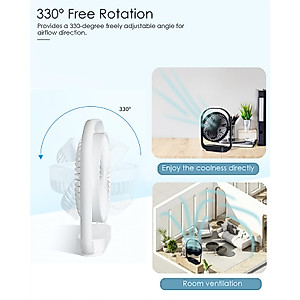 AceMining Fan, Silent Fans & Cooling, Rechargeable Fans, Desk Fan with 4 Speed, USB Fan with Night Light, 330° Rotation Electric Fan, Small Table Fan for Bedroom Office Bedside