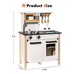 ROBOTIME Kids Play Kitchen Playset, Wooden Kitchen Toys for Toddlers, Pretend Play Kitchen Toy w/Accessories Set Gift for 3+ Year Old Kids, Girls & Boys