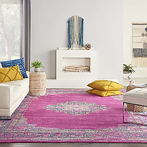 Nourison Passion Fuchsia 9' x 12' Area Rug, Boho, Traditional, Easy Cleaning, Non Shedding, Bed Room, Living Room, Hallway (9x12)
