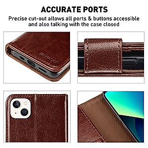 MONASAY iPhone 13 Mini Wallet Case, [Glass Screen Protector Included] [RFID Blocking] Flip Folio Leather Cell Phone Cover with Credit Card Holder for Apple 13 Mini, 5.4-inch Brown
