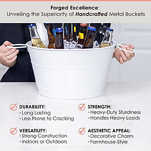 BREKX White Galvanized Beverage Bucket and Wine Bucket Chiller for Parties, Leak & Rust Resistant, Sealed, Large Ice Bucket for Cocktail Bar, 12-Quart / 4 Gallon Bucket