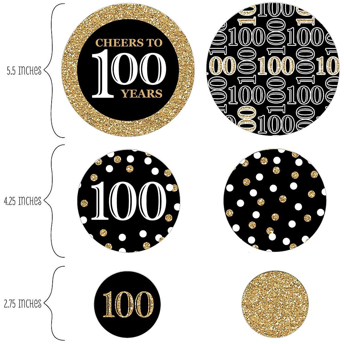 Big Dot of Happiness Adult 100th Birthday - Gold - Birthday Party Giant Circle Confetti - Party Decorations - Large Confetti 27 Count