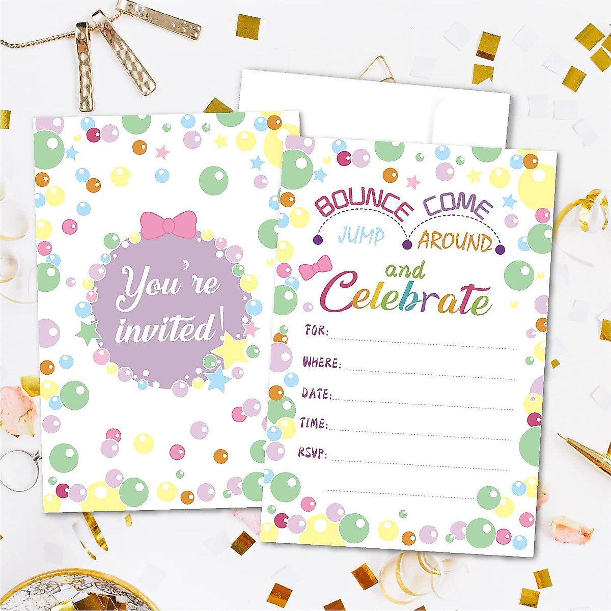 Knibeo Bounce House Party Invitations - Jumping Party Invitations, 4x6 Inches Kids Birthday Invitations Cards Set of 20 with White Envelopes