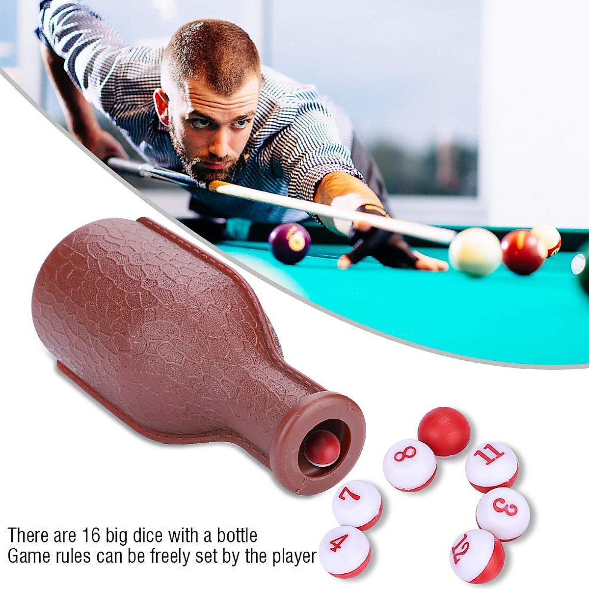 Billiards Dice, Great Perfect Shaker Bottle, for Kelly, Pea and Pill Pool and Others