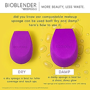 EcoTools Bioblender Makeup Sponge Duo, Compostable Makeup Blender, For Liquid & Cream Foundation, Seamless Application, Eco-Friendly Beauty Sponge, Cruelty-Free & Latex Free, 2 Count