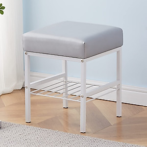 Cpintltr Vanity Stool Foot Stools Faux Leather Ottoman Stool Square Ottoman Bench Modern Dressing Stool Small Stool Side Table Footstool with Metal Leg Vanity Stool for Bathroom Living Room Silver-