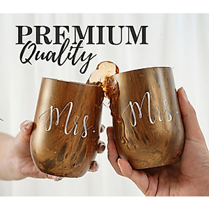 Onebttl Wedding Gifts for Lesbian Couples, Mrs and Mrs Gifts Tumbler Set, Gifts for Engagement, Valentine's Day, Newlywed, Anniversary, Bridal Shower, Stainless Steel Tumbler with Lid 12oz/350ml-Wood