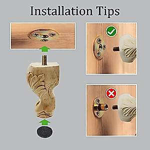 INKNOTE Solid Unfinished Wood Furniture Legs European Style Solid Wood Carving Furniture Replacement Feet for Sofa Cabinet Wardrobe Table Loveseat Couch Ottoman Loveseat Coffee Table(4" Set of 4)