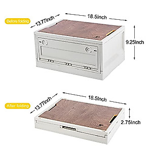 KATEI STORY Collapsible Storage Bin With Wood Lids folding storage box for camping,car storage, home sorting.(Side Opening 42L)