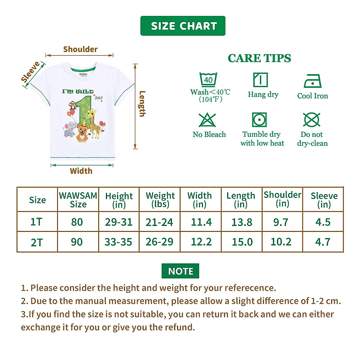 Baby Boy 1st Birthday T-Shirt - I’m Wild and 1 Jungle Animals Birthday Top Tee One Year Old Jungle Birthday Party 100% Cotton Printed Short Sleeve T Shirt Gift(White, 1T)