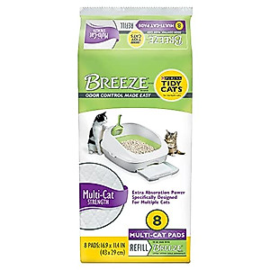 Tidy Cats Breeze Multi-Cat Strength Cat Pads Refill Pack (2) 8 Count Pouches with Aurora Pet Catnip Toy (Assorted)