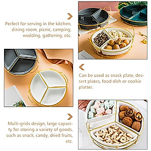 Angoily Ceramic Divided Serving Tray with Handles, 3 Sectional Appetizer Serving Tray, Round Veggie Tray for Serving for Party for Fruit, Candy, Snacks, Parties (White)