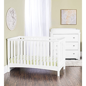 Child Craft London 4-in-1 Convertible Crib, Baby Crib Converts to Day Bed, Toddler Bed and Full Size Bed, 3 Adjustable Mattress Positions, Non-Toxic, Baby Safe Finish (Matte White)