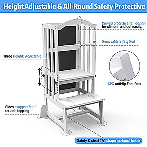 DORPU Toddler Kitchen Stool Helper for Kids, Adjustable Height Toddler Tower with Double-Side Art Board, Anti-tip Montessori Kids Learning Kitchen Step Stool