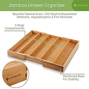 Premium Bamboo Silverware Organizer - Expandable Kitchen Drawer Organizer and Utensil Organizer, Perfect Size Cutlery Tray with Drawer Dividers for Kitchen Utensils and Flatware (3-5 Slots) (Natural)
