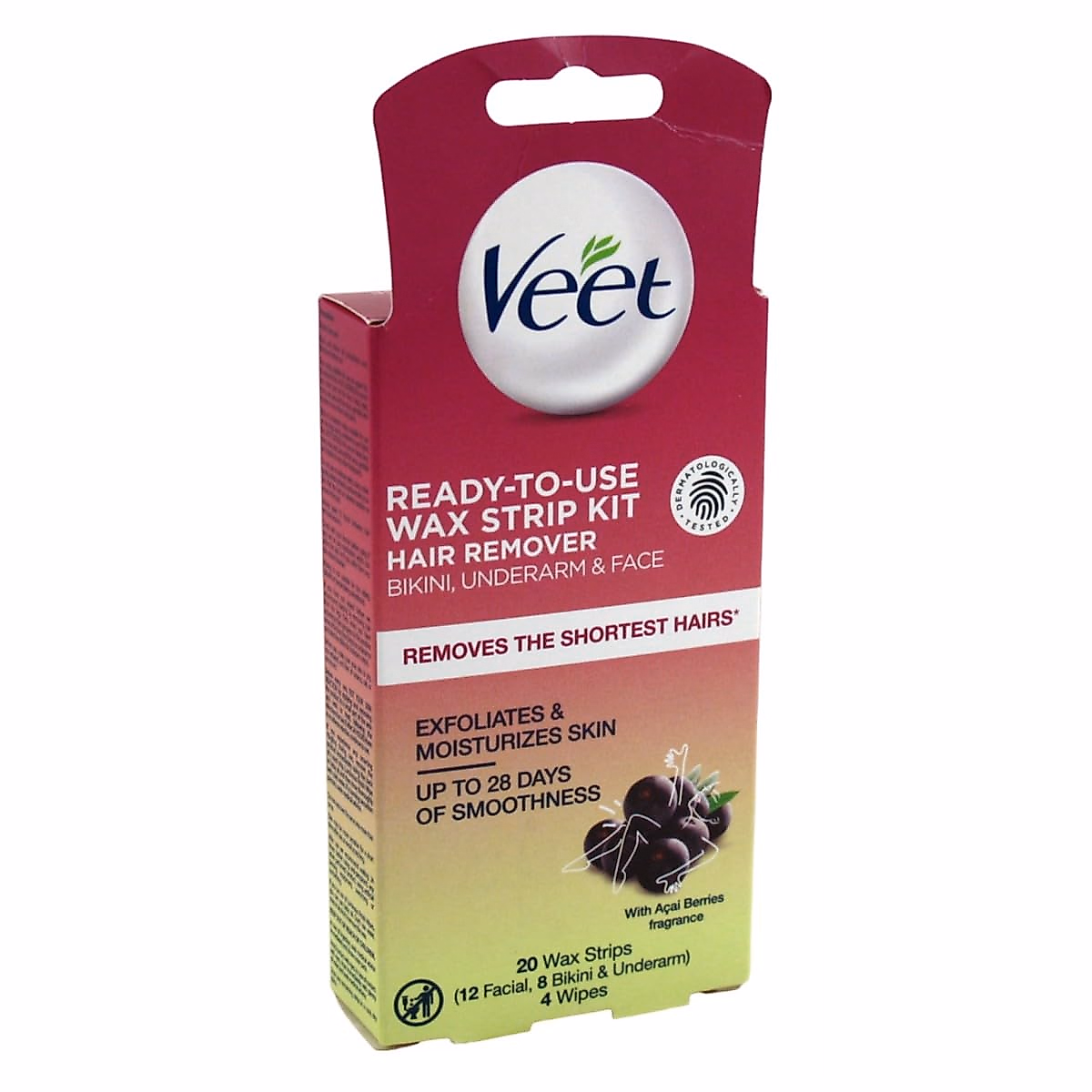 VEET Ready to Use Wax Strips Hair Remover for Body, Bikini & Face 20 ea (Pack of 2)
