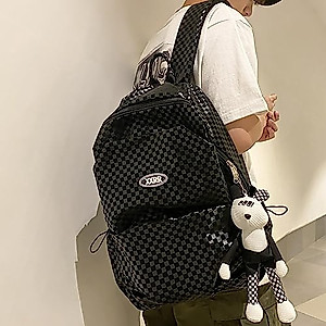 Verdancy Kawaii Backpack for Teens School College Students Travel Checkered Aesthetic Bookbag Schoolbag Casual Daypack (Black)