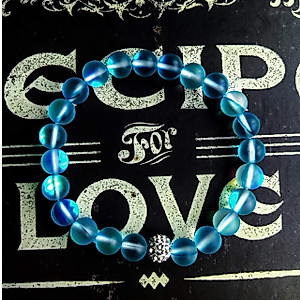 Hope Inspired Mystic Mermaid Glass Bracelet with 8 mm Blue Moonstone Beads