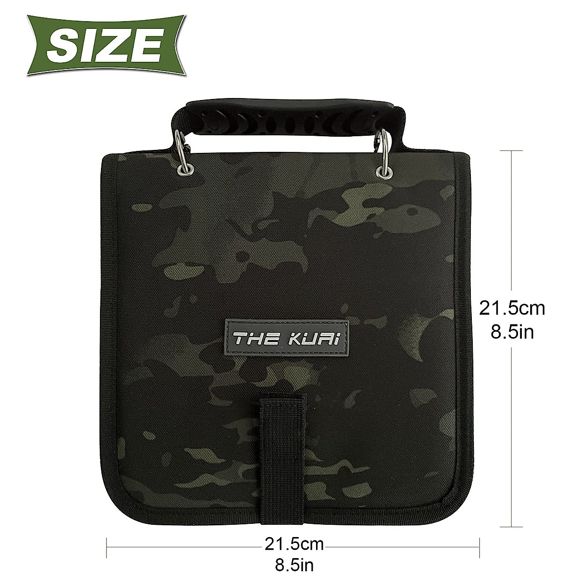 Thekuai Fishing Tackle Binder, Lure Storage Bag, Soft Bait Binder, Fishing Organized Storage Rig Bag for Baits, Rigs, Jigs and Lines, Suitable for Fresh Water and Saltwater (Camo Black/9.5" * 8.3")