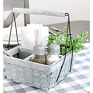 AuldHome Wood Basket Caddy (Gray Washed), 4-Compartment Carry-All Divided Organizer, Great for Easter/Spring Gift Basket