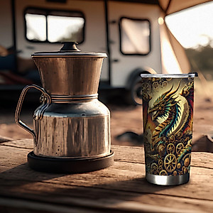 64HYDRO 20oz Steampunk Mechanical Dragon Tumbler, Engineer Mechanic Dragons, Gaming, Gamers Gifts for Dragon Lovers, Stainless Steel Double Wall Vacuum Insulated Coffee Mug, Travel Cup with Lid