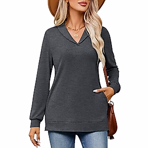 KTILG Womens Sweatshirts Long Sleeve V Neck T Shirts for Women Tunic Tops to Wear with Leggings Womens Long Sleeve Shirts(Dark Gray_Medium)