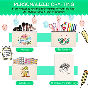 Visbouble 6 Pack Blank Craft DIY Canvas Makeup Bag - Cosmetic Bag with Zipper, Easter Gift Plain Pencil Case Pen Pouch for Cricut, Travel Toiletry Small Bag with 6 PCS Individual Gift Packaging