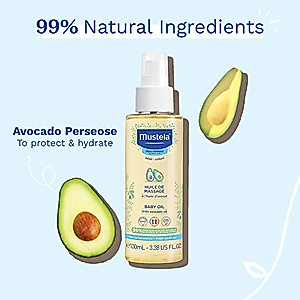 Mustela Baby Oil - Moisturizing Oil for Massage - with Natural Avocado, Pomegranate & Sunflower Oil - 3.38 fl. Oz (Pack of 1)