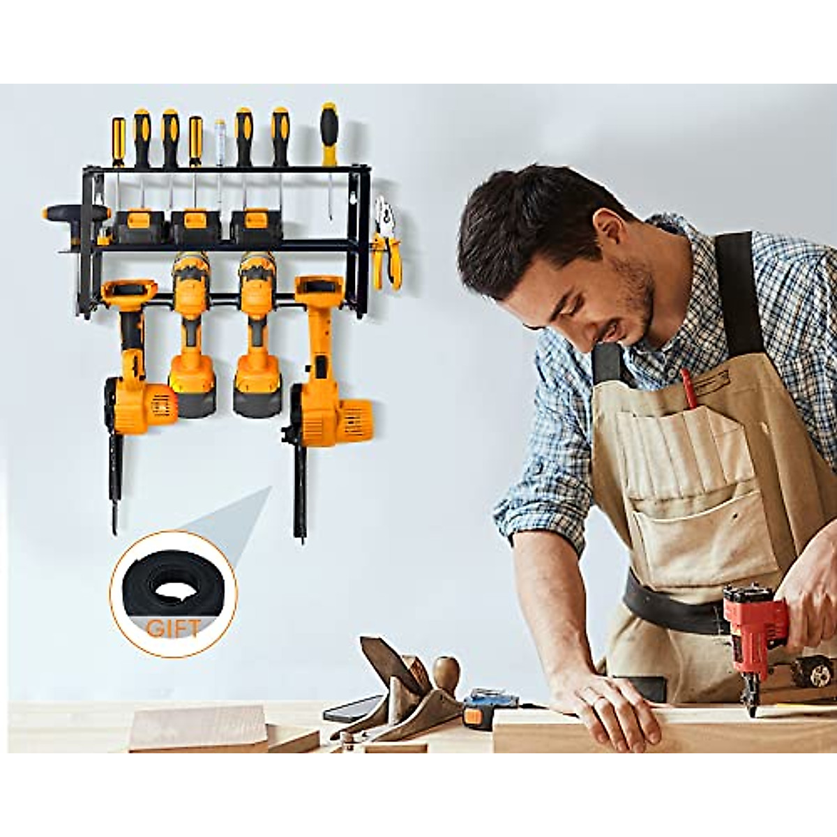 Power Tool Organizer, Garage Storage Wall Mount with 2 Pc Shelves/Heavy Duty Garage Organizers/Utility Rack for Screwdriver Pegboard Shed Workshop Cordless Drill Holder/Dad & Husband Garage Gifts