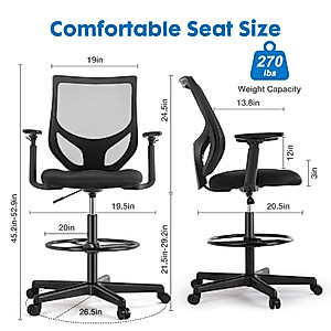 MCQ Drafting Chair Tall Office Chair for Standing Desk Adjustable Height Office Desk Chair with Adjustable Armrests and Foot-Ring for Home Office Drafting