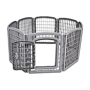 Amazon Basics 8-Panel Octagonal Plastic Pet Pen Fence Enclosure With Gate, 59 x 58 x 28 Inches, Grey