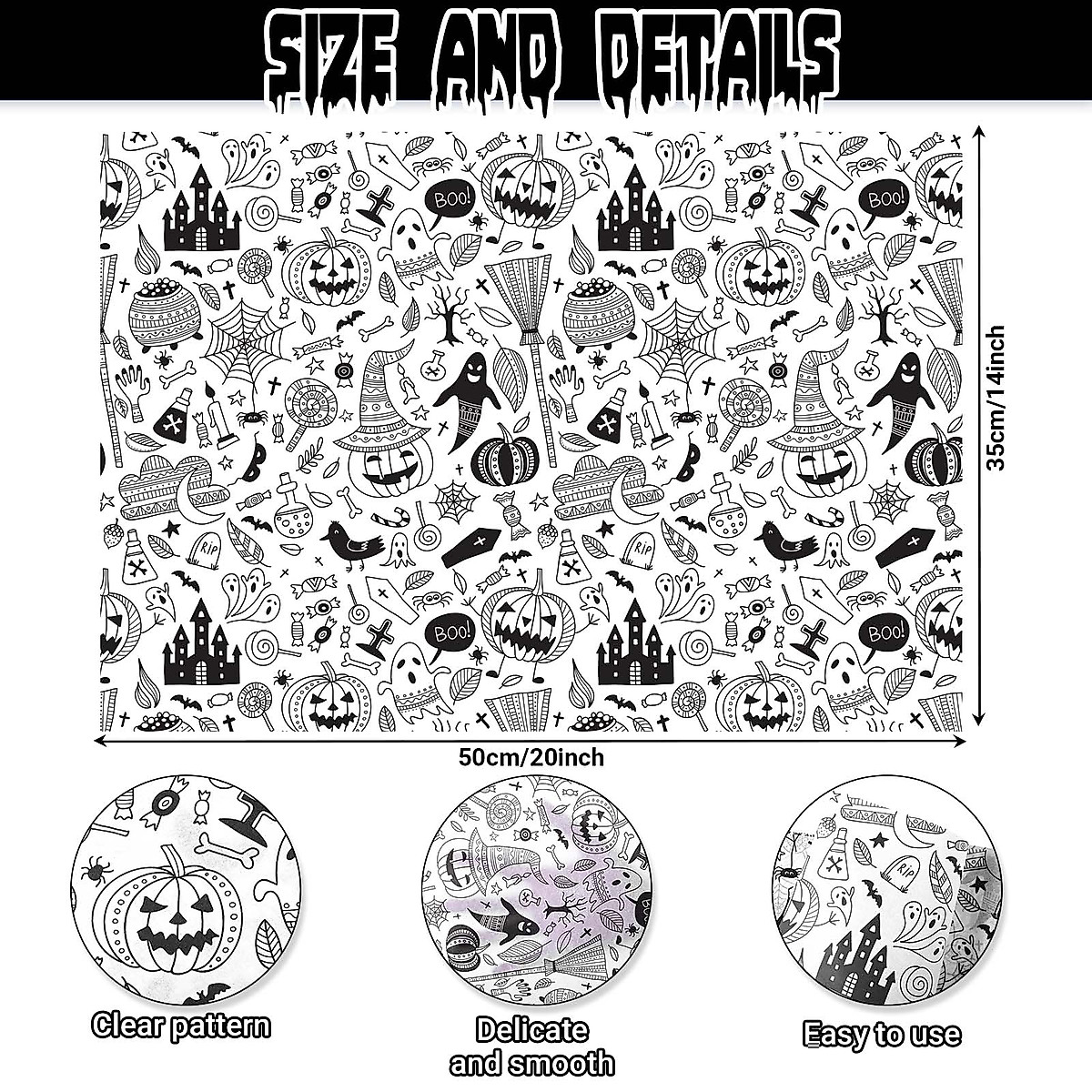 100 Sheets 20 * 14 Inches Halloween Tissue Paper for Gift Bags Boho Style Pumpkin Ghost Tombstone Castle Print Art Tissue Paper Bulk for Halloween Birthday Party DIY Crafts Gift Wrapping