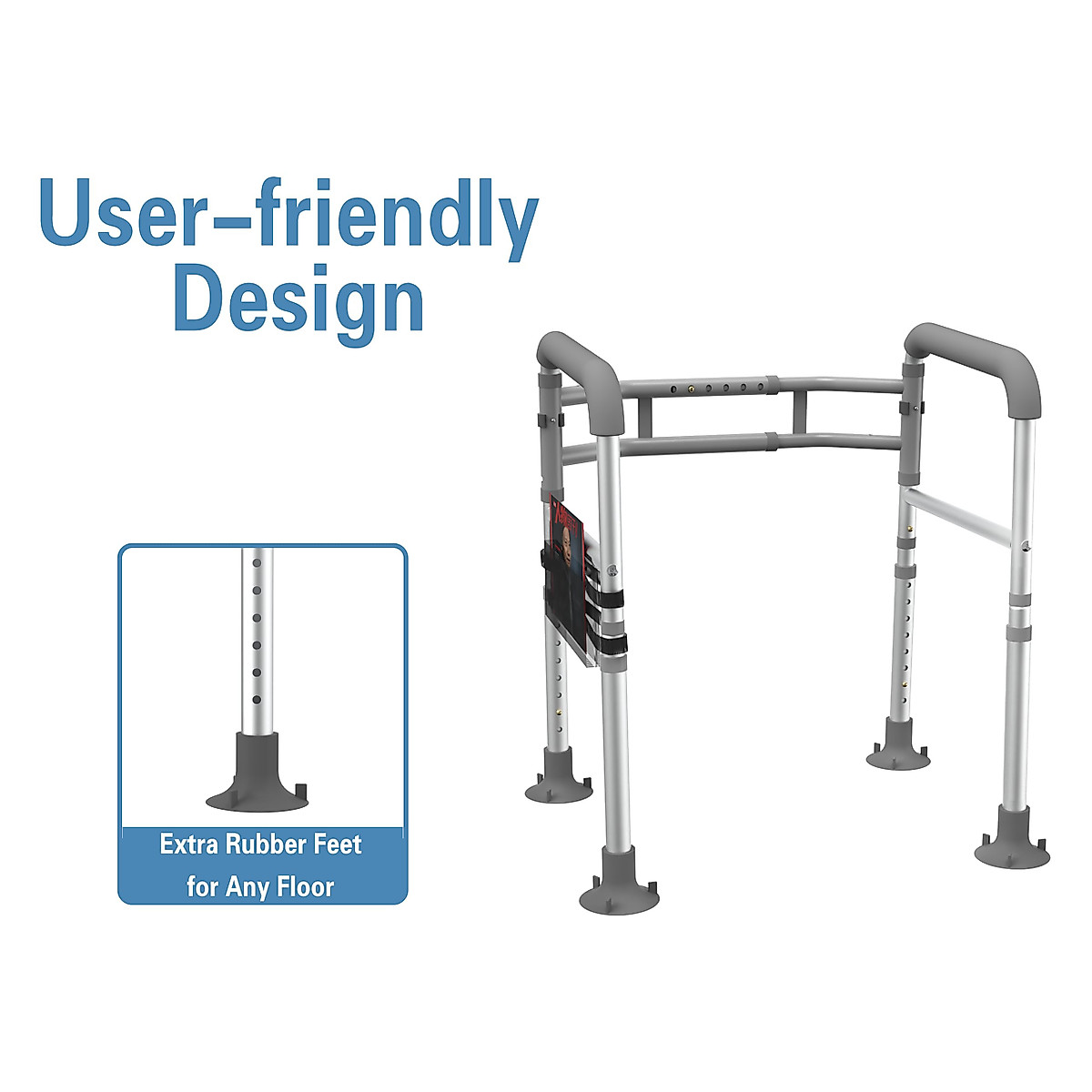 Delog Toilet Safety Rails, Adjustable Toilet Safety Frame for Elderly, Seniors, Handicap & Disabled, Toilet Frame with Handles, Foldable Handicap Toilet Rails Fit Any Toilets 400 LB