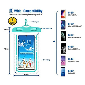 Nothers Clear Universal Waterproof Cellphone Pouch Case,Phone Dry Bag, Lanyard, iPhone 13 12 Pro 11 Pro Max XS XR X 8 7 6SGalaxy S21 20Ultra S10 Note10 9,Up 7.5,2 Pack（Blue+Black）, 21*11.5*1.3cm