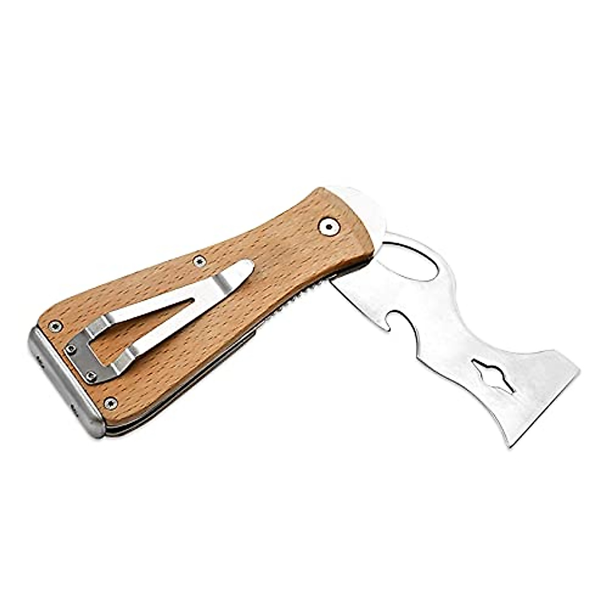 ROLLINGDOG Paint Scraper-Folding Painters Tool 9-in-1 Beech Wooden Handle Includes Paint Roller Cleaner, Nail Puller, Putty Knife Scraper, Hammer End