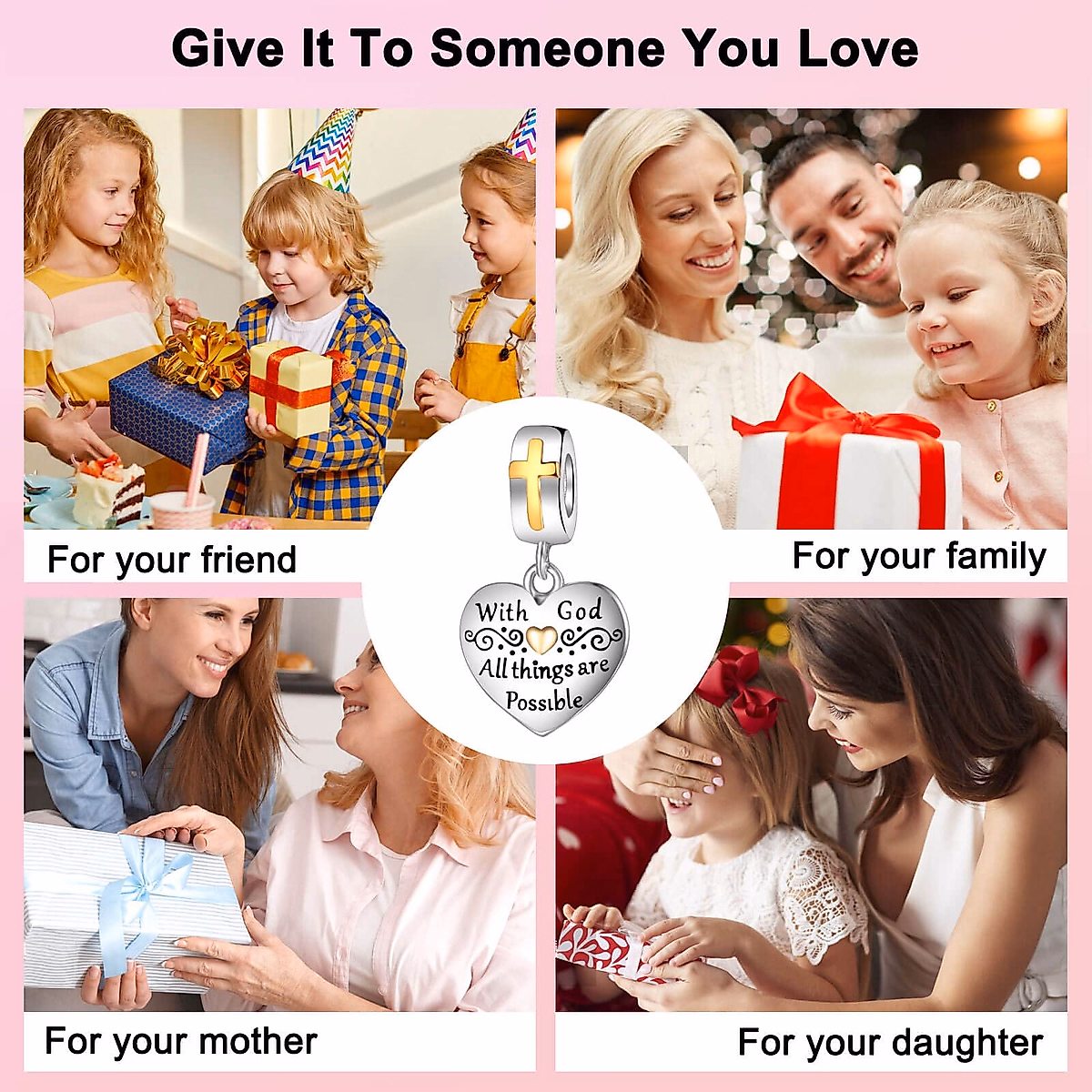 GOINEVA Cross Charm with God All Things are Possible Charm 925 Sterling Silver Charm Fits Women's Charm Bracelet & Necklace Valentine's Day Mother's Day Jewelry Gifts for Women