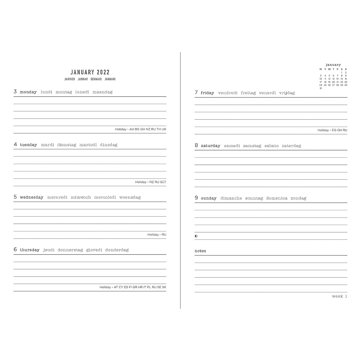 Letts Mineral A5 Week to View 2022 Diary - Slate