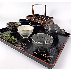 JapanBargain 4127, Large Japanese Serving Tay Plastic Lacquered Tray for Eating Tea Serving Tray Ottoman Coffee Table Tray TV Tray Butler Tray, Black and Red Color, Made in Japan, 19x14-1/2 inch