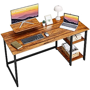 GreenForest Computer Home Office Desk with Monitor Stand and Reversible Storage Shelves,55 inch Modern Simple Writing Study PC Work Table,Walnut