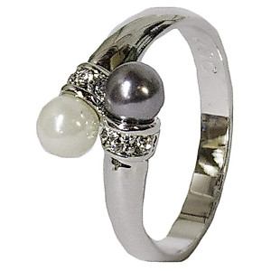 RS Covenant Women's Rhodium Plated Dress Ring Black and White Pearl Crystal 059 (7)