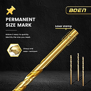 BOEN Cobalt Drill Bit Set - 13PCS M35 High Speed Steel Twist Jobber Length Drill Bits 1/16" - 1/4", Drill Bit for Hardened Metal, Stainless Steel, Cast Iron, Plastic and Wood, Indexed Storage Case