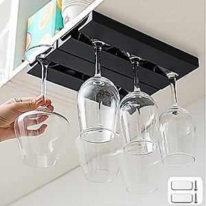 JAMEND CLXP - 2 PCS Plastic Wine Glass Rack, Under Cabinet Punch-free Wine Glass Holder, Glasses Storage Hanger Bar Kitchen Wine Glasses Organizer. (Black)