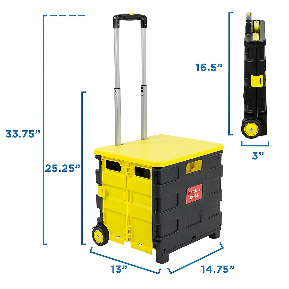 Mount-It! Rolling Utility Cart, Folding and Collapsible Hand Crate with Lid on Wheels, 55 lbs Capacity